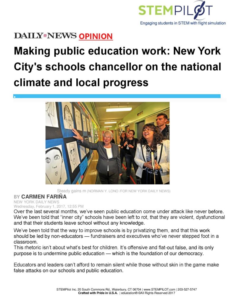 Chancellor Carmen Farina’s Opinion Letter in NYC Daily News features STEMPilot K12 Program ...